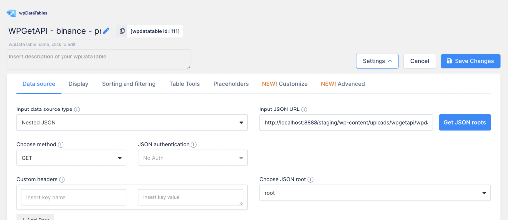 wpDataTables to API - WPGetAPI